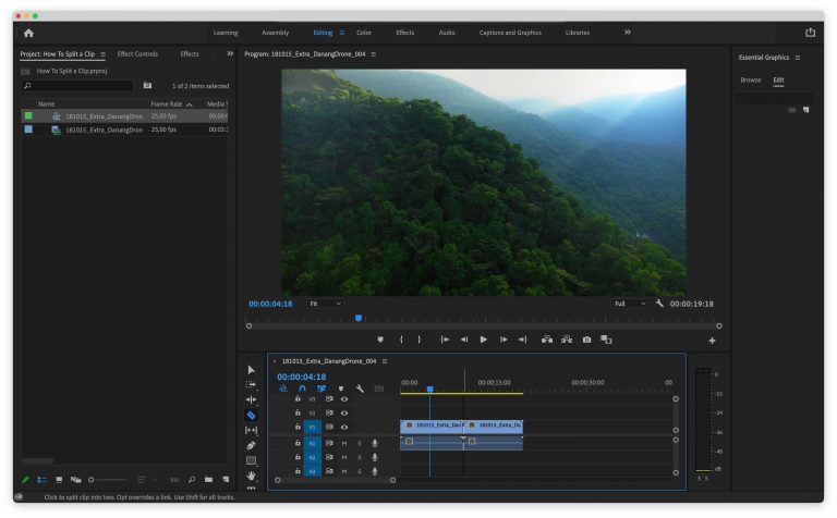 How to split a clip in Premiere Pro